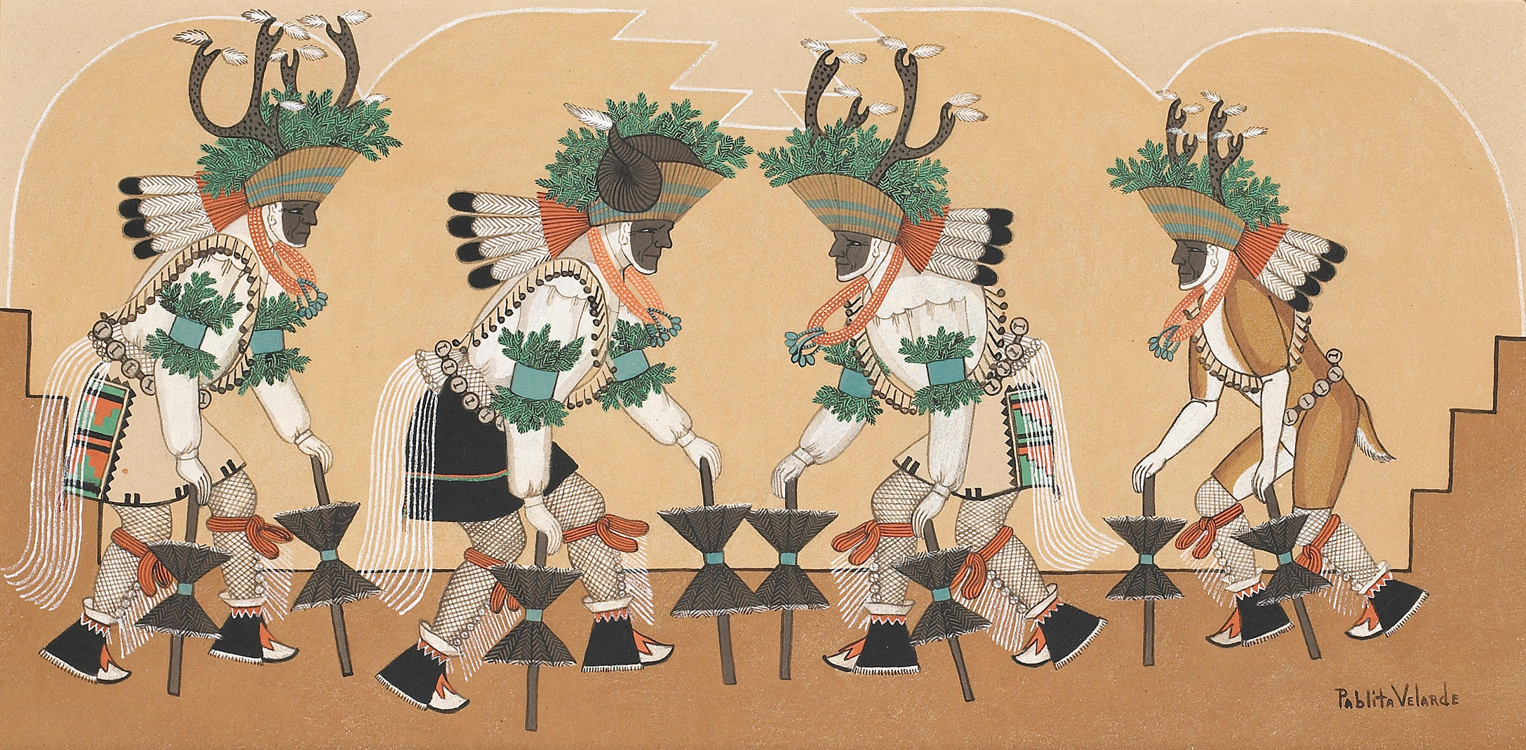 Pueblo animal dancers by Pablita Velarde | Obelisk Art History
